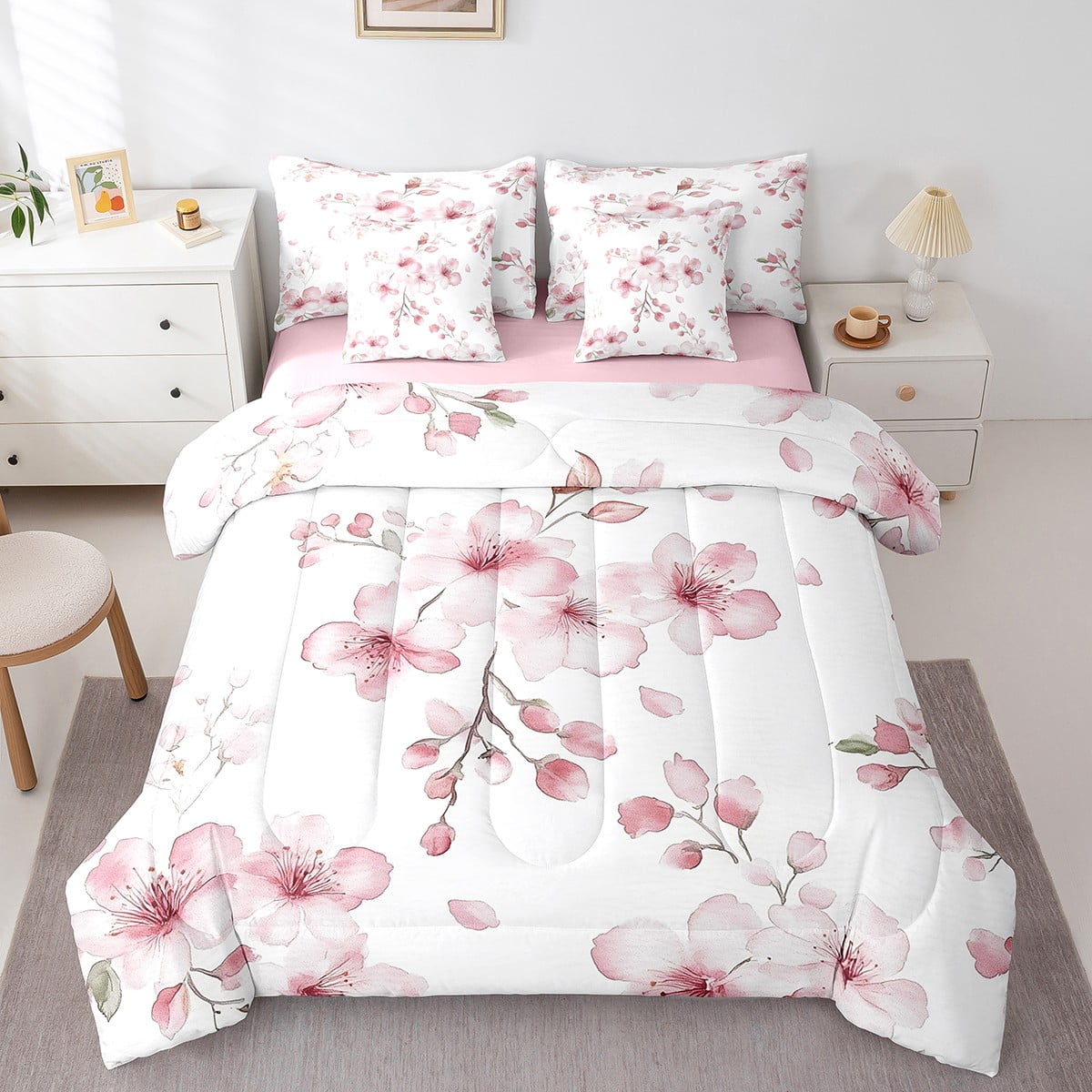 Erosebridal Teens Cherry Blossom Bedding Queen Size,Chic Flower Bed in ...