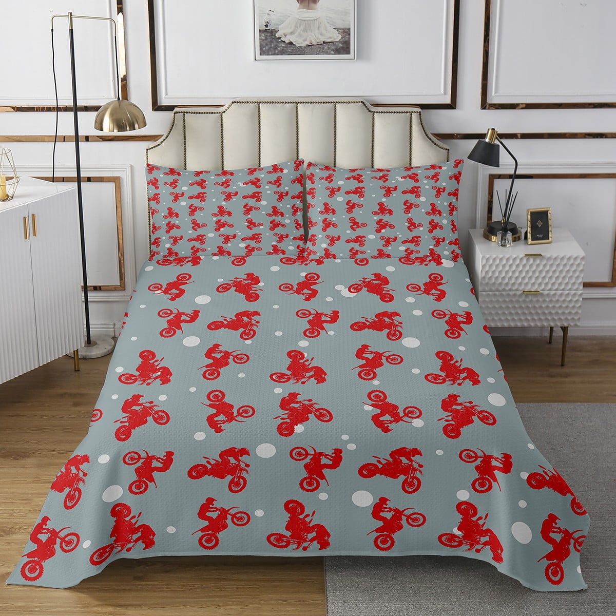 Erosebridal Teens Dirt Bike Quilt Sets for King Size Bed, Motorcycle Print Bed Set, Extreme ...