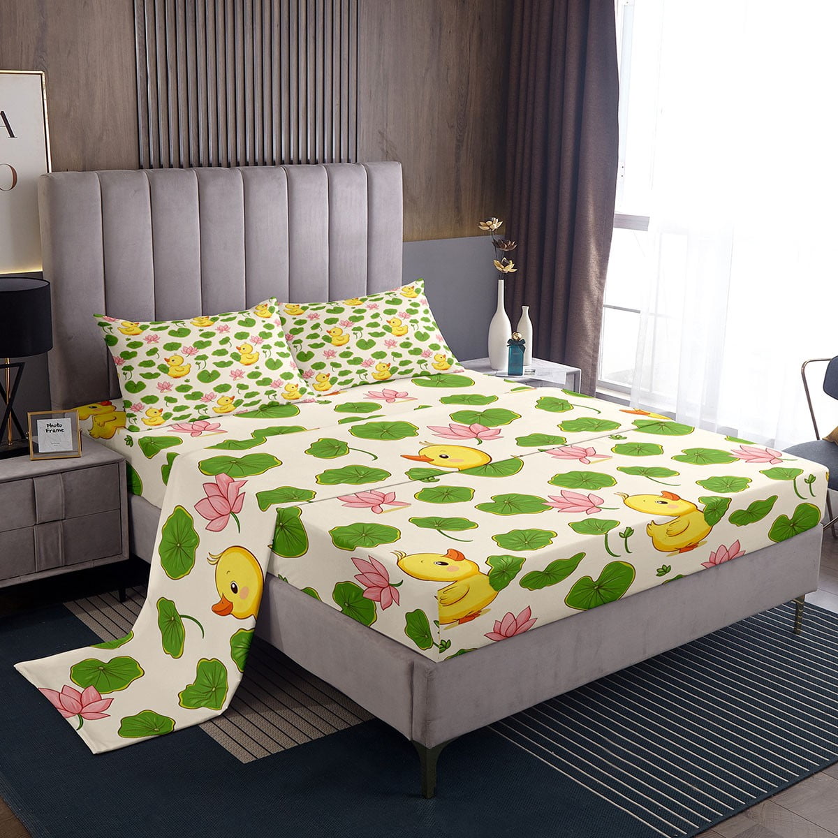 Erosebridal Teens Duck Bed Sheets Set Queen Size, Rustic Lotus Leaf Bed ...