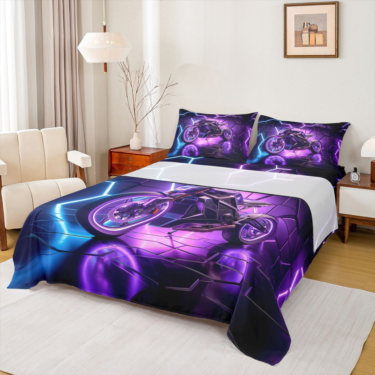 Erosebridal Teens Futuristic Motocross Queen Sheet Sets 4 Pieces,Kids ...