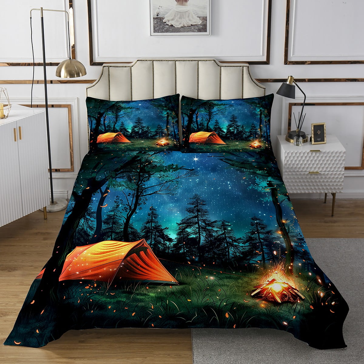 Erosebridal Teens Jungle Camping Quilt Sets for Queen Size Bed,Starry ...