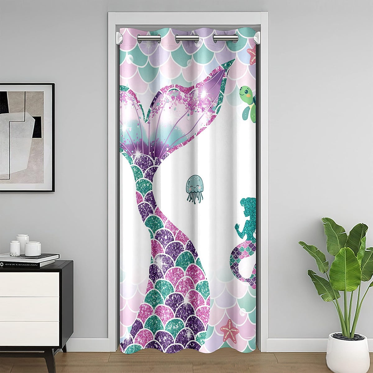 Erosebridal Teens Mermaid Door Curtain Panel 42x80, Cartoon Ocean Room ...