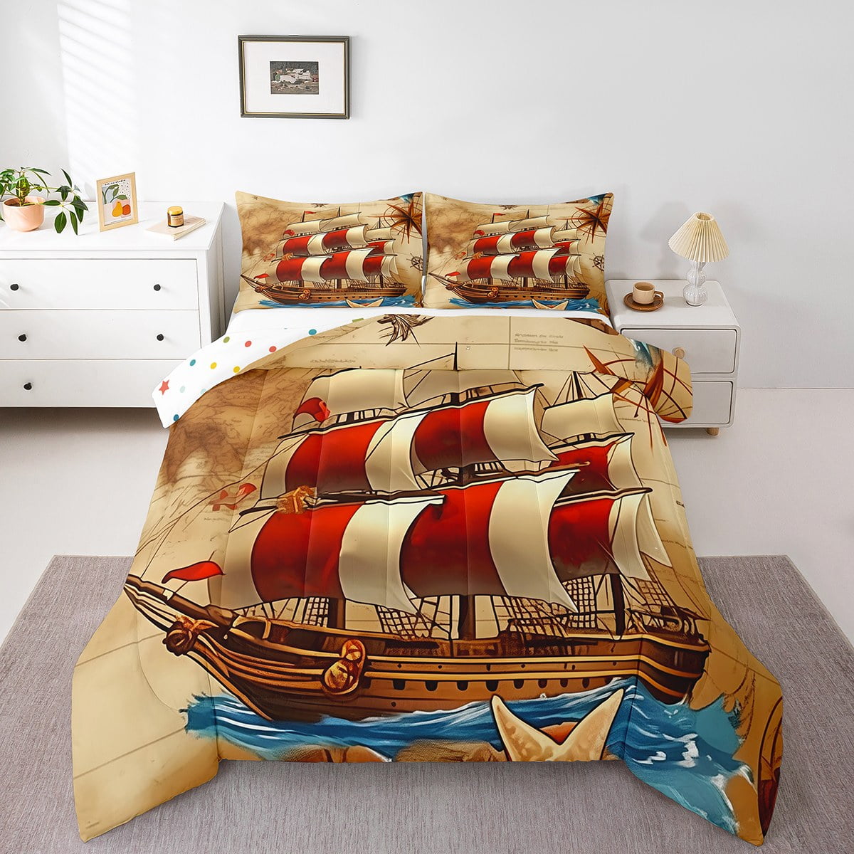 Erosebridal Teens Pirate Ship Bedding Twin Comforter Set, Marine ...