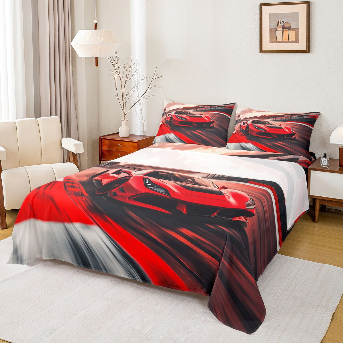 Erosebridal Teens Red Sport Car Full Size Sheets 4-Piece,Kids Boys ...
