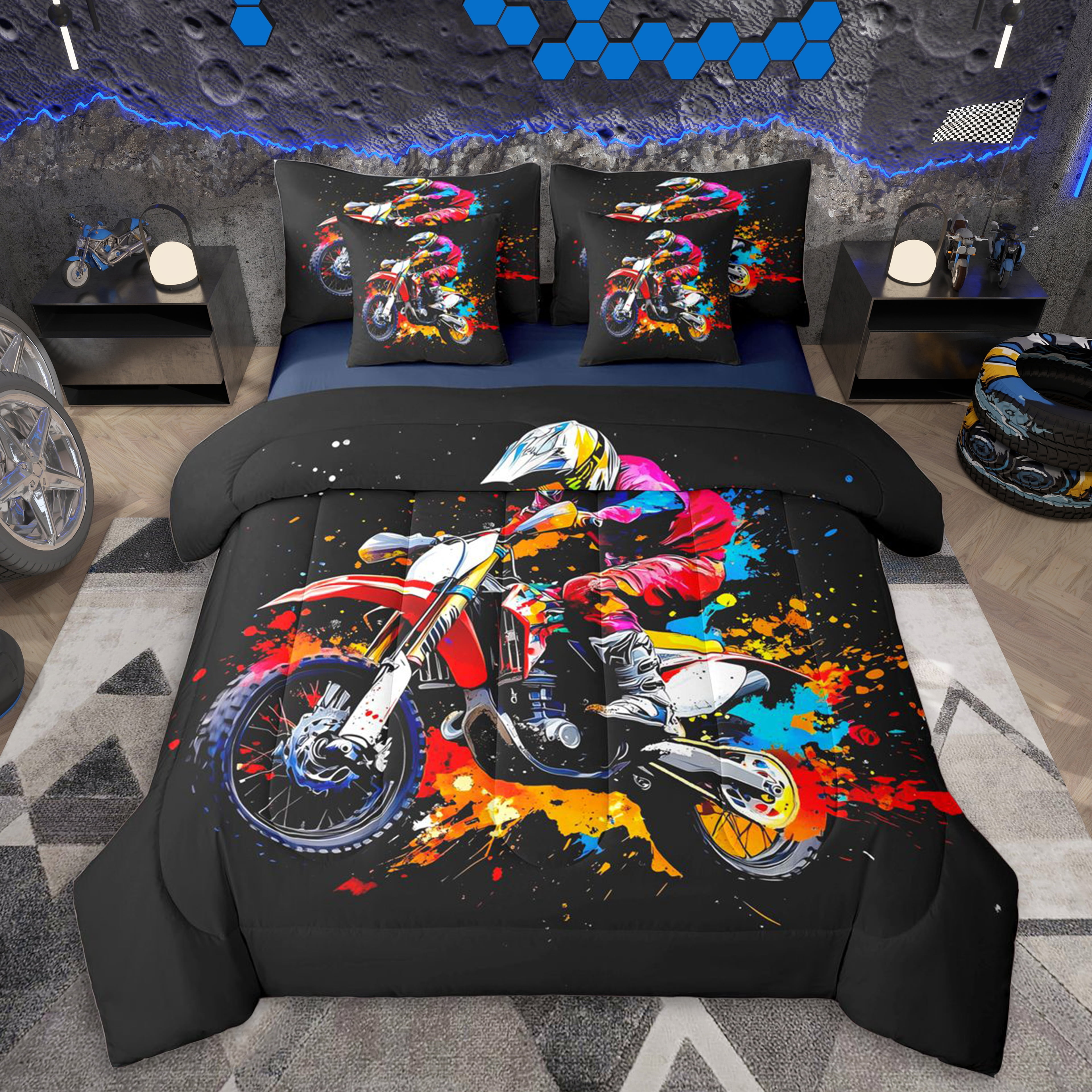 Erosebridal Teens Sport Motocross Twin Bedding Sets 7-Piece,Kids Boys ...