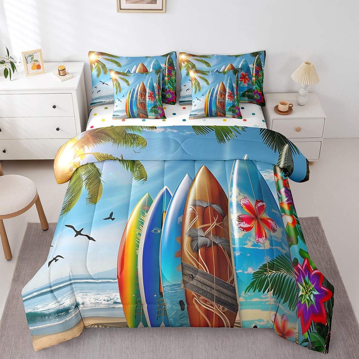 Erosebridal Teens Surfboard Bedding Full Size, Ocean Surfing Bedding ...