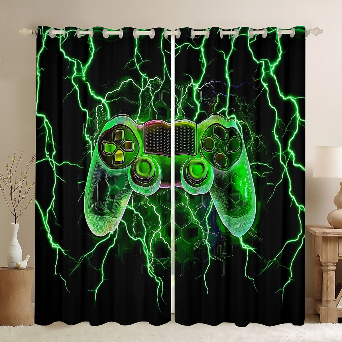 Erosebridal Teens Video Game Curtains for Living Room, Gradient Green ...