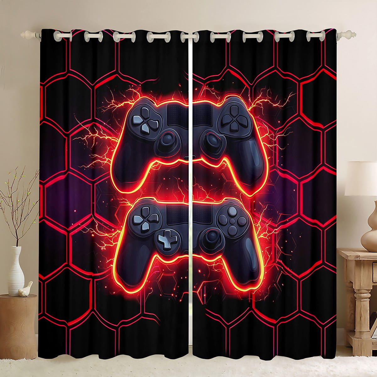 Erosebridal Teens Video Game Curtains for Living Room, Gradient Red ...