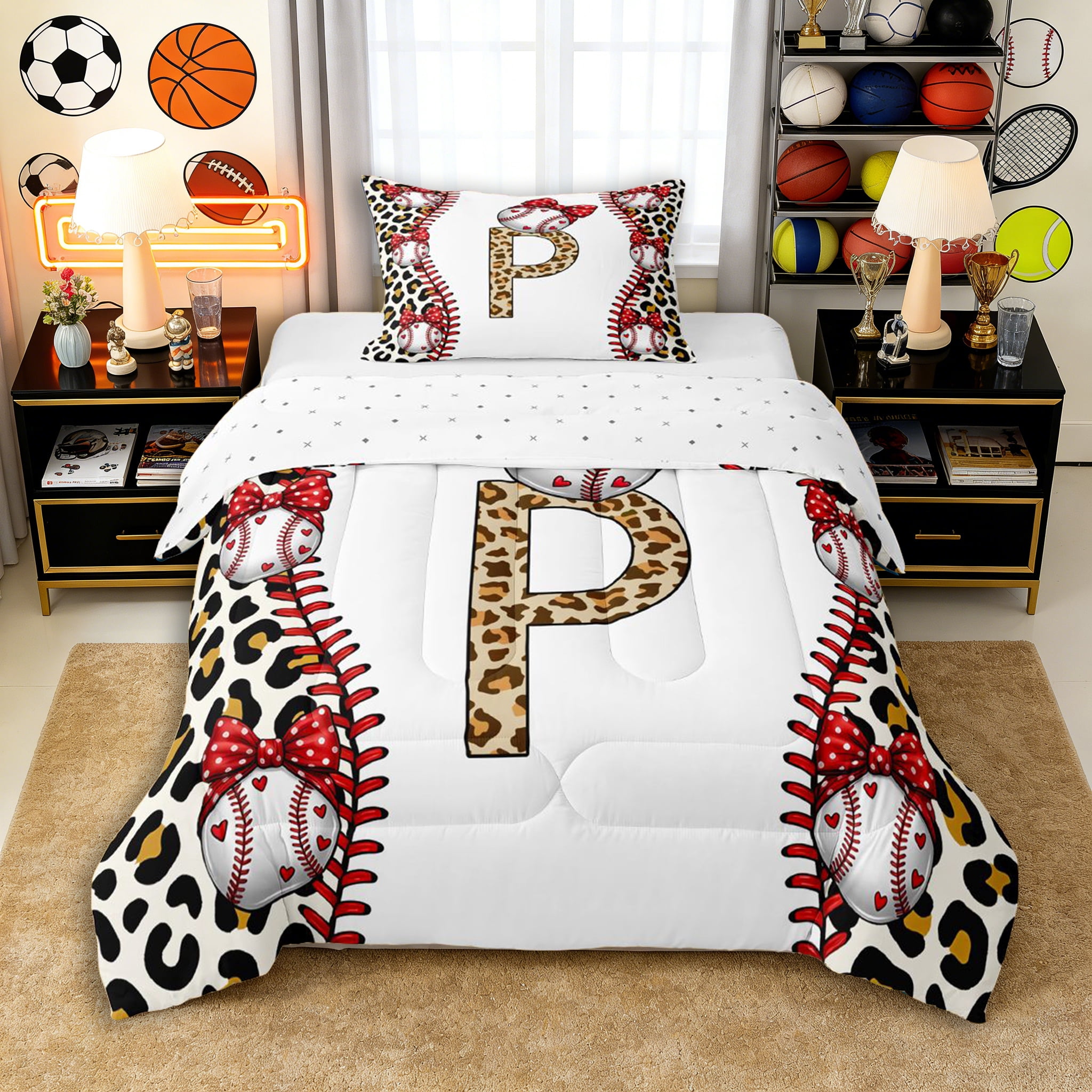 Erosebridal Teens Vintage Cheetah Print Letter P Monogrammed Twin ...