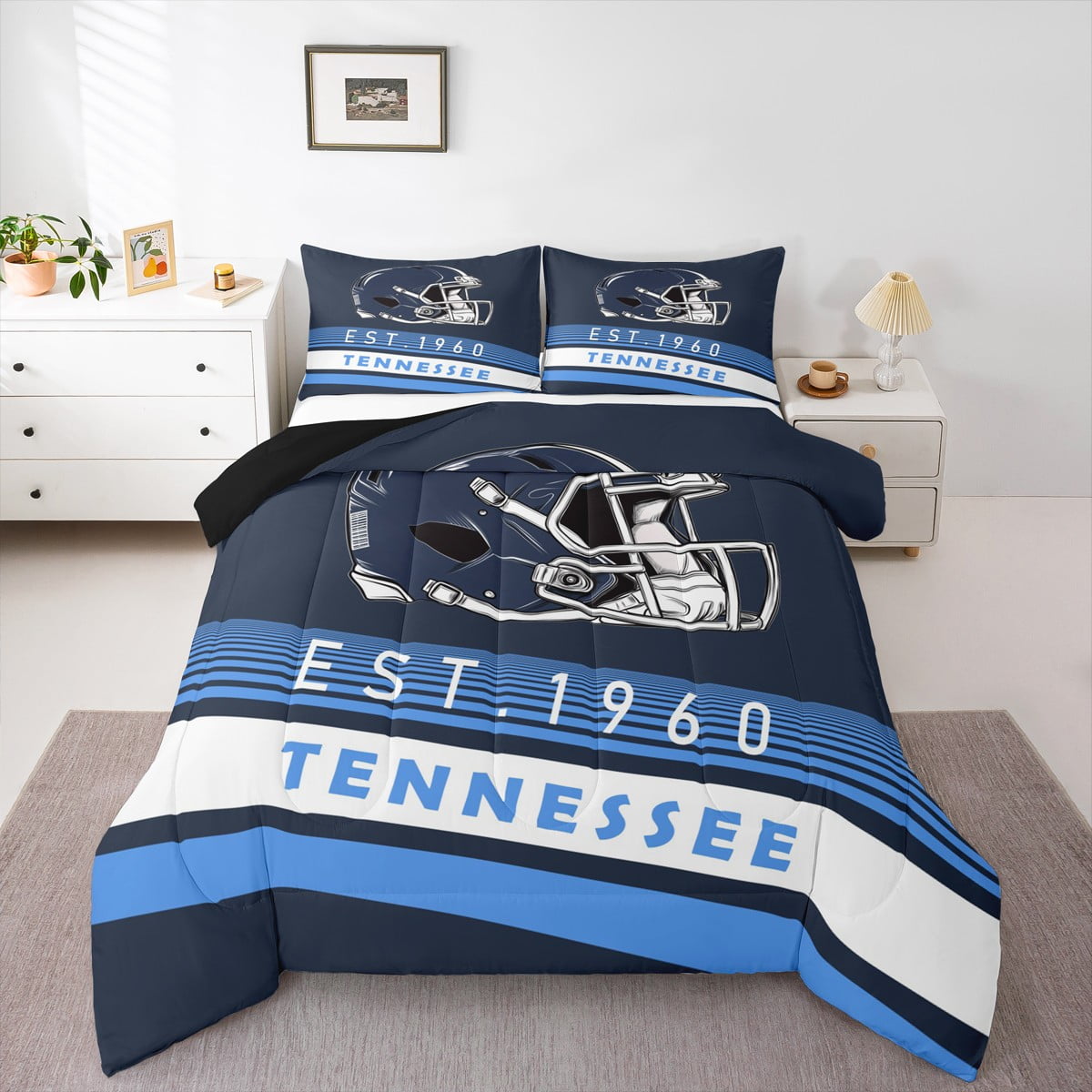Erosebridal Tennessee Comforter Sets King Size,Navy Blue Stripes ...
