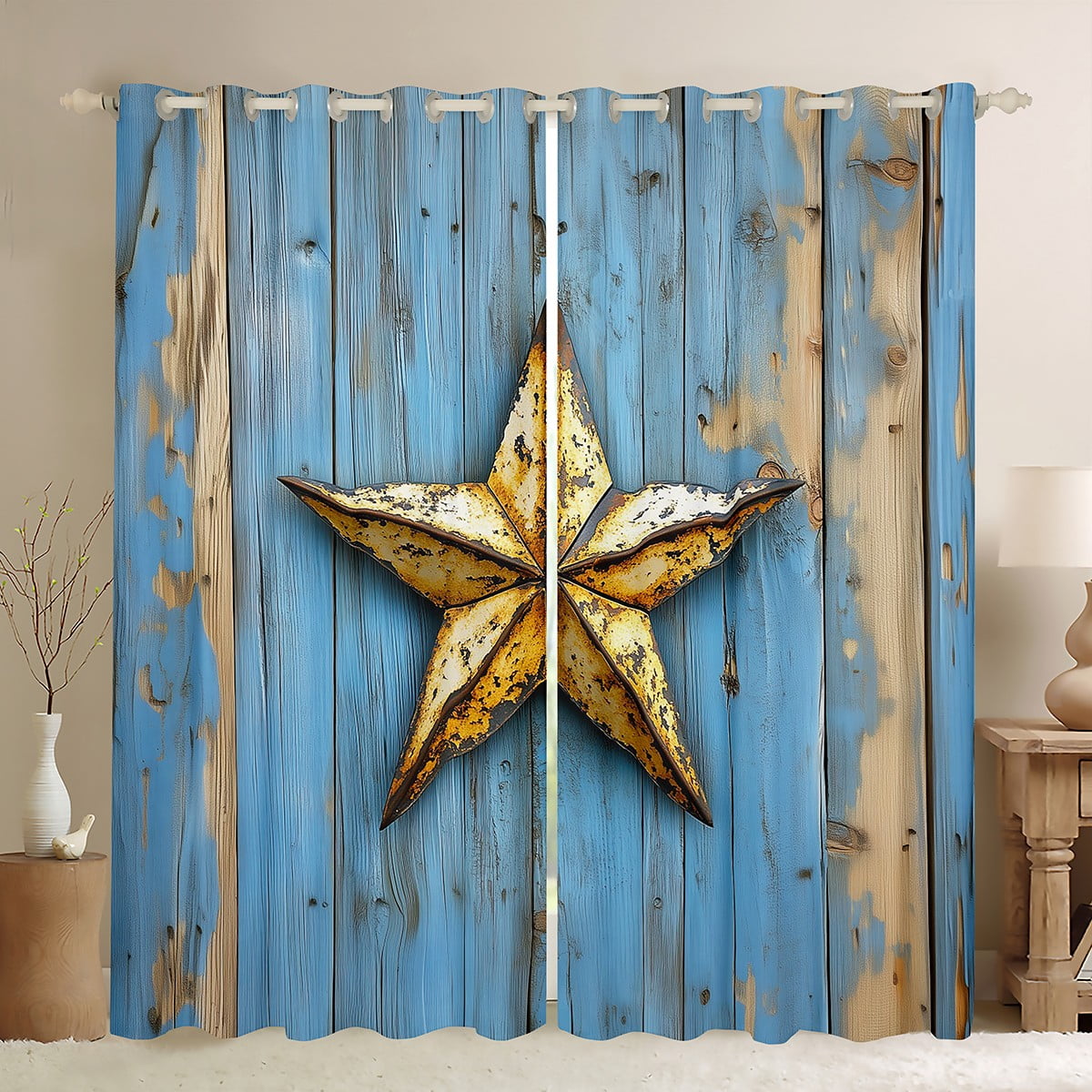 Erosebridal Texas Stars Curtains Pack of 2 (42Wx63L),Rustic Farmhouse ...