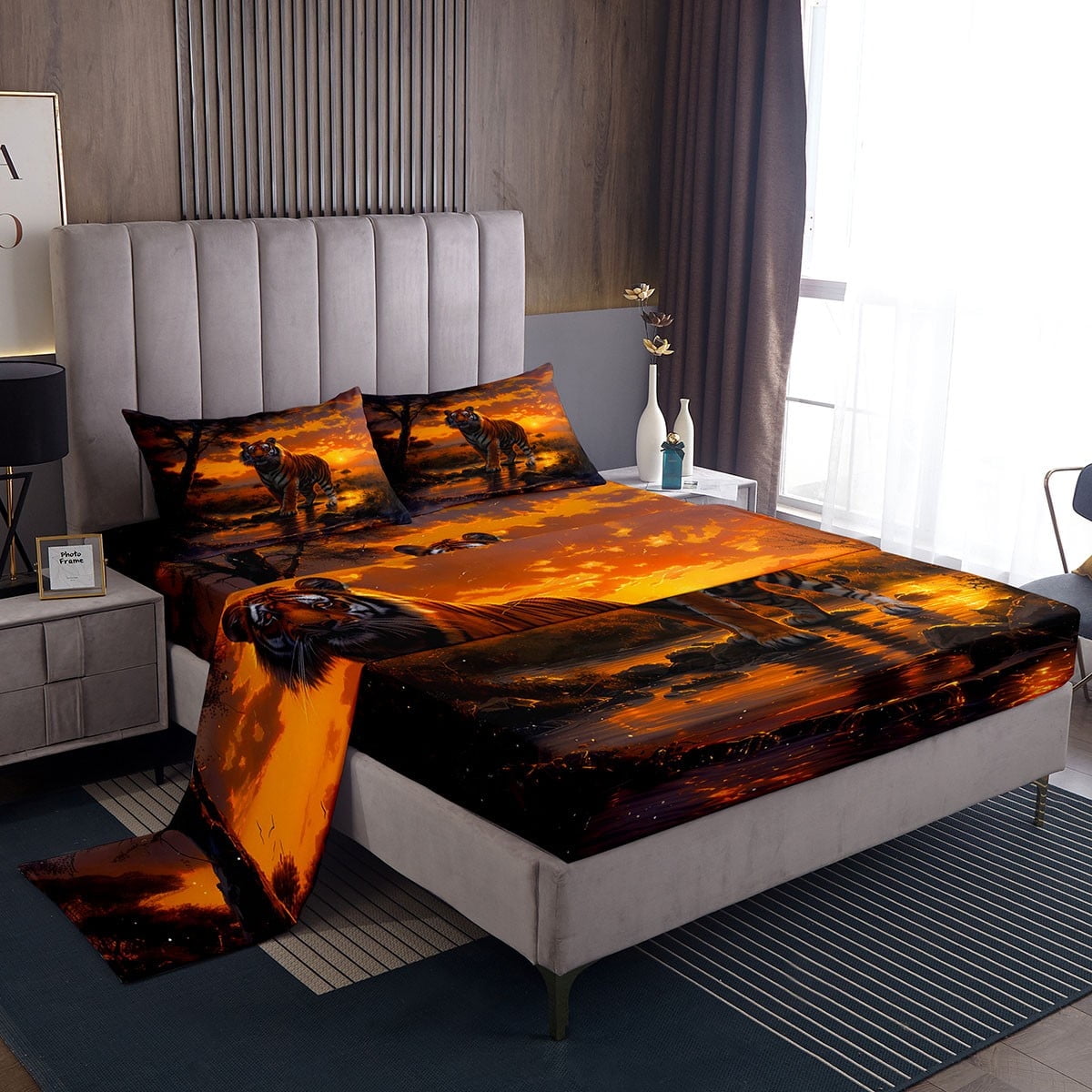 Erosebridal Tiger Print Bed Sheets Set Queen Size, Jungle Lake Bed ...