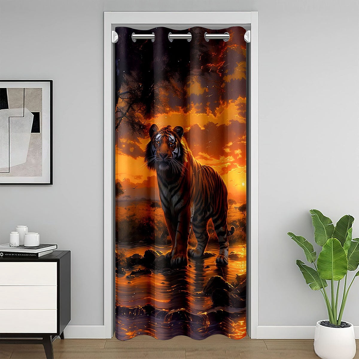 Erosebridal Tiger Print Door Curtain For Doorways 59x80, Jungle Lake ...