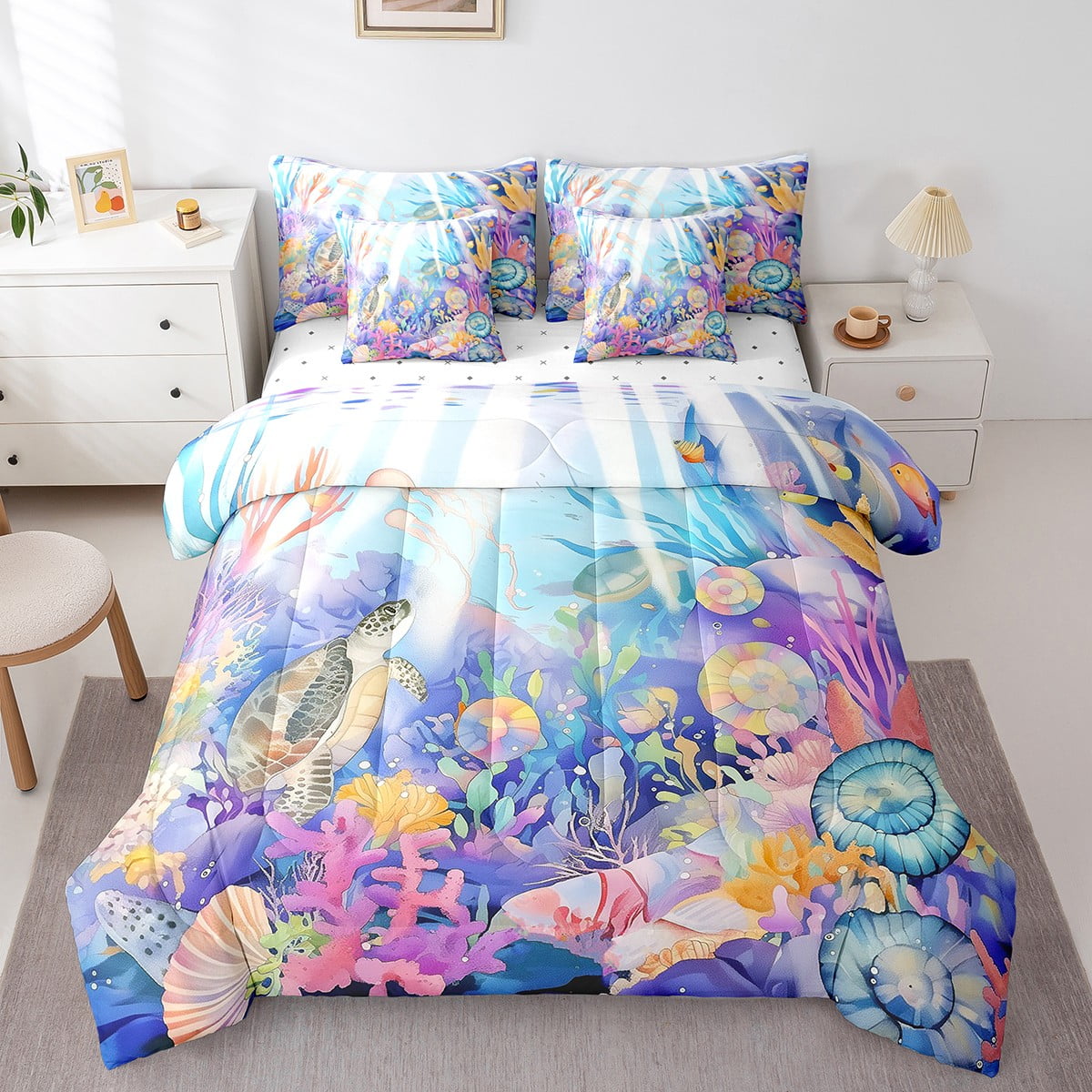 Erosebridal Tortoise Turtle Bedding Sets Twin Size,Seashell Ocean ...