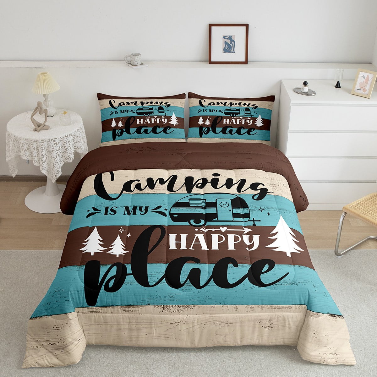 Erosebridal Travel Car Camping Bedding Sets Full with Comforter, Wooden ...