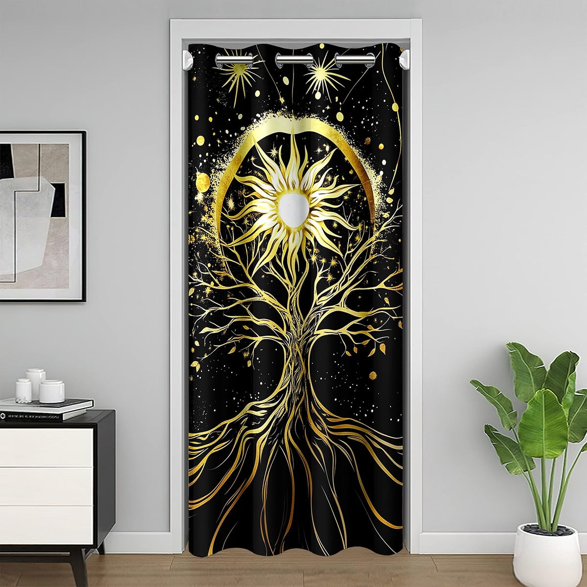 Erosebridal Tree Of Life Door Curtain Panel 80"x42",Starry Sky Room Divider Curtain,Sun Moon ...