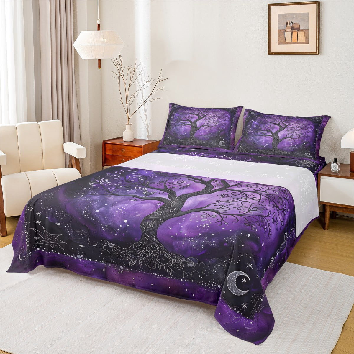 Erosebridal Tree Of Life Print Bed Sheets Set Full Size,Dreamy Purple ...