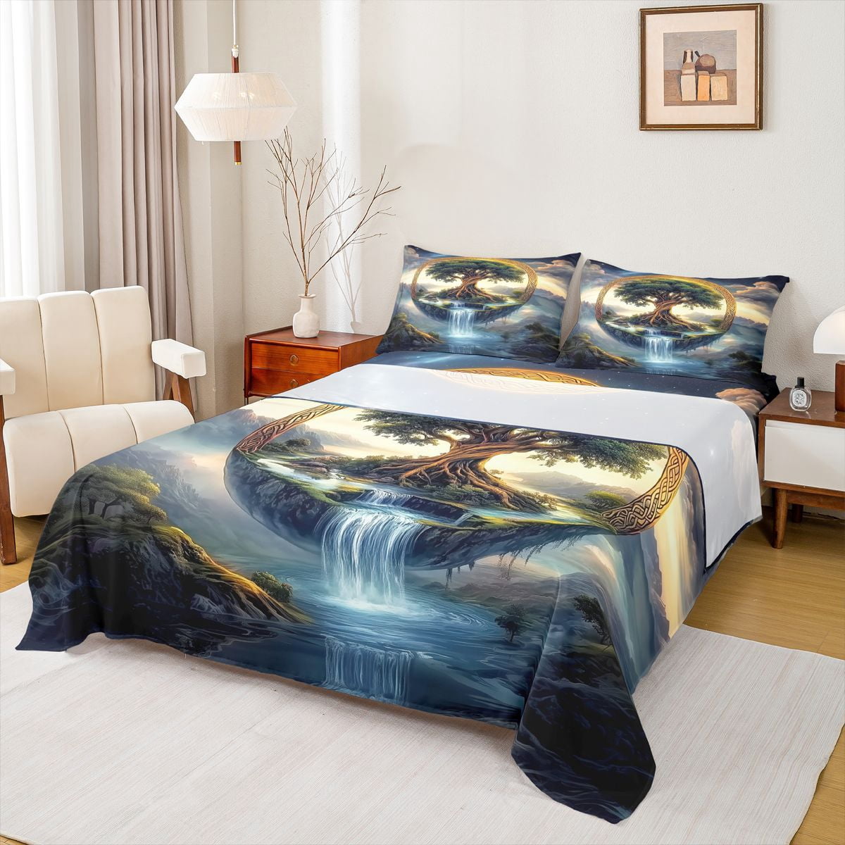 Erosebridal Tree of Life Full Size Sheets, Nature Waterfall Bed Sheets ...