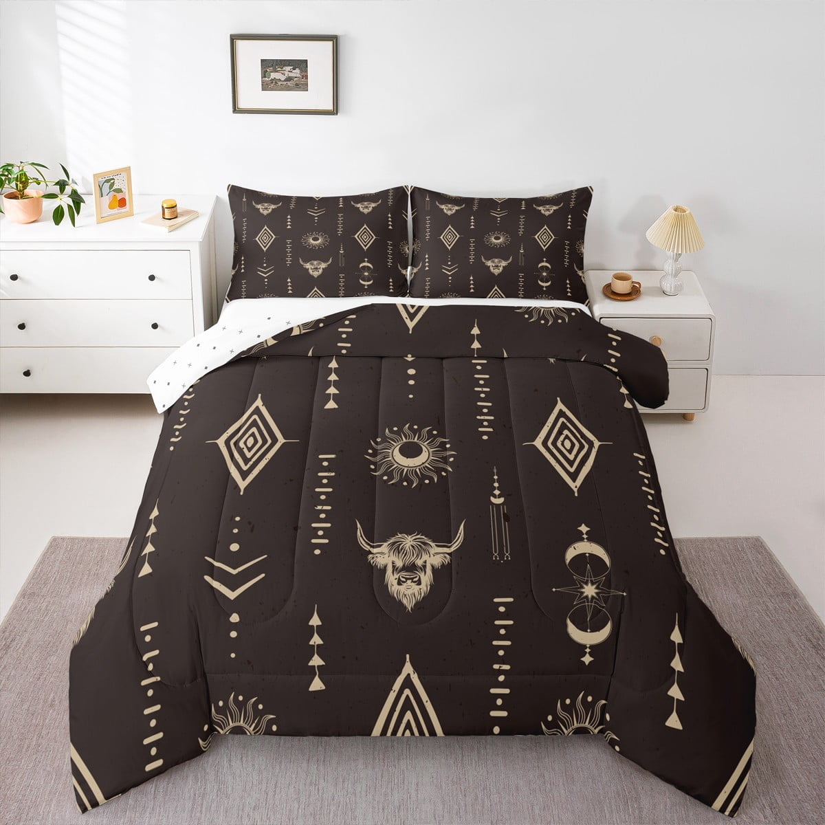 Erosebridal Tribal Aztec Bedding King Comforter Set, Retro Cow Skeleton ...