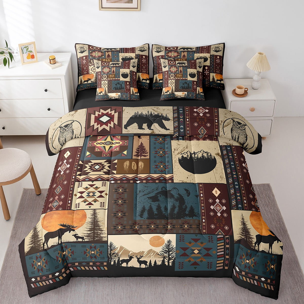 Erosebridal Tribal Aztec Bedding Sets King with Comforter, Rustic Elk ...
