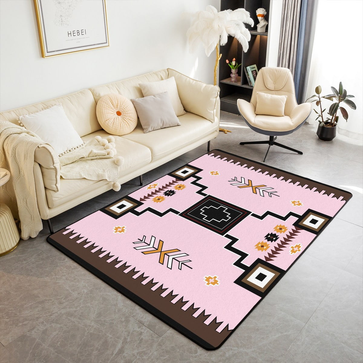 Erosebridal Tribal Aztec Rugs For Bedroom 5x7,Black Pink Living Room ...