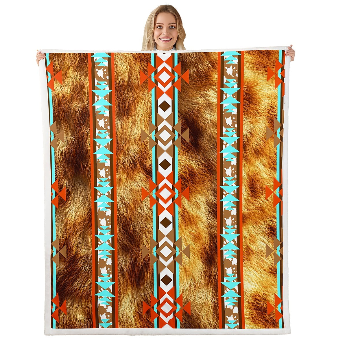 Erosebridal Tribal Aztec Sherpa Blanket, Cow Print Fuzzy Blanket Throw ...