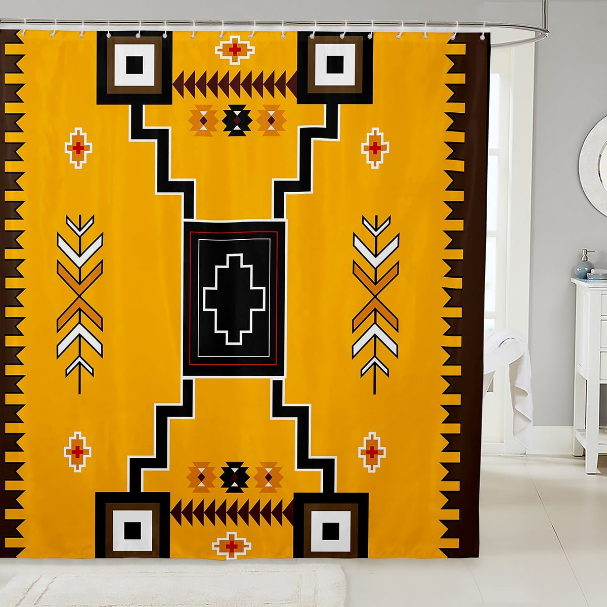 Erosebridal Tribal Aztec Shower Curtain 72x72,Black and Gold Bath ...