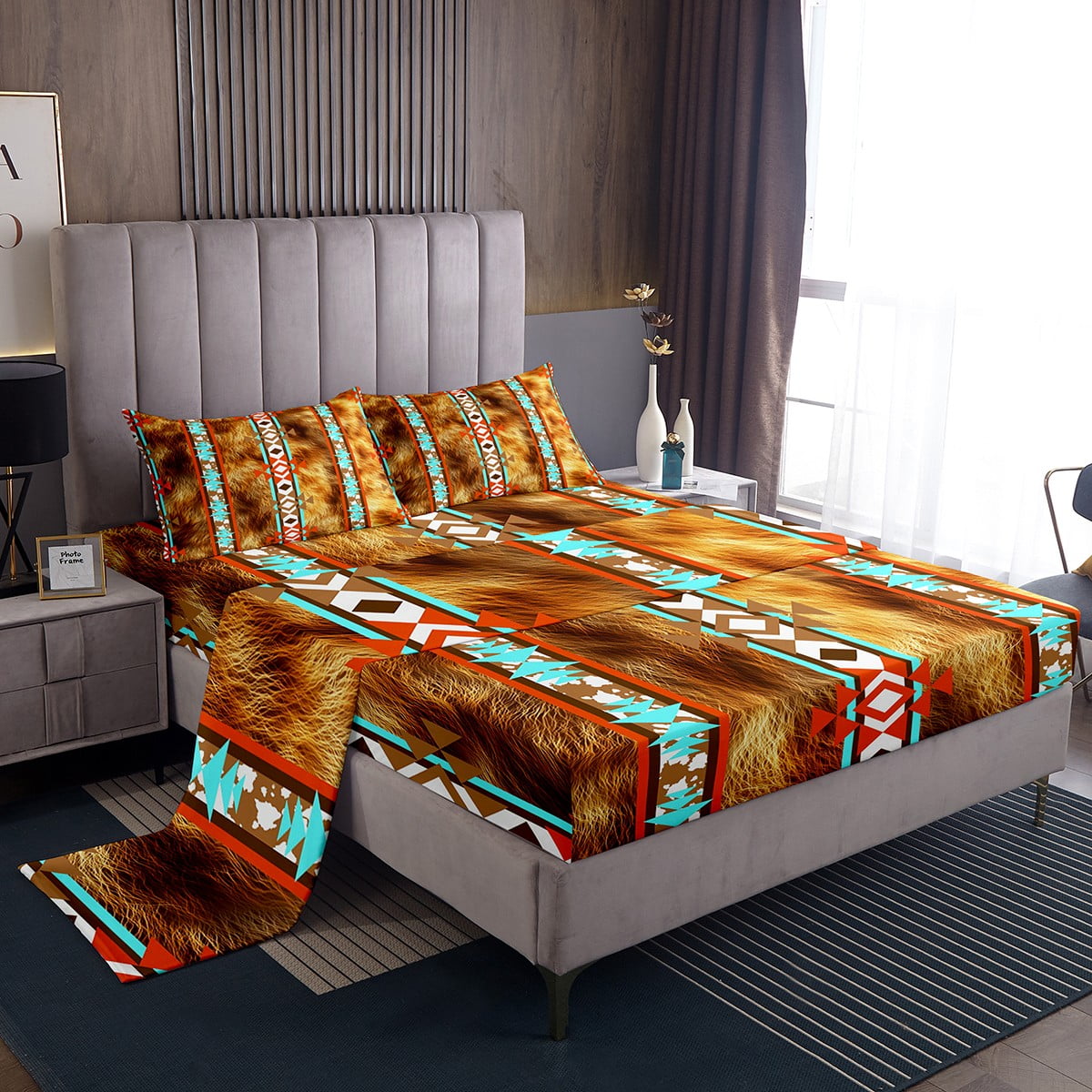Erosebridal Tribal Aztec Twin Sheet Sets, Cow Print Bedding Twin Size ...