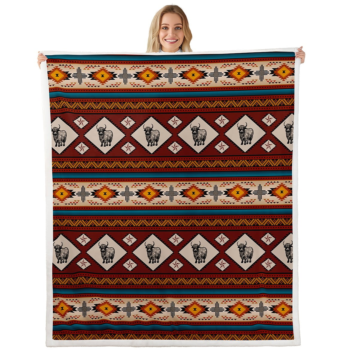 Erosebridal Tribal Cowboy Fleece Blanket, Western Animal Sherpa Throw ...
