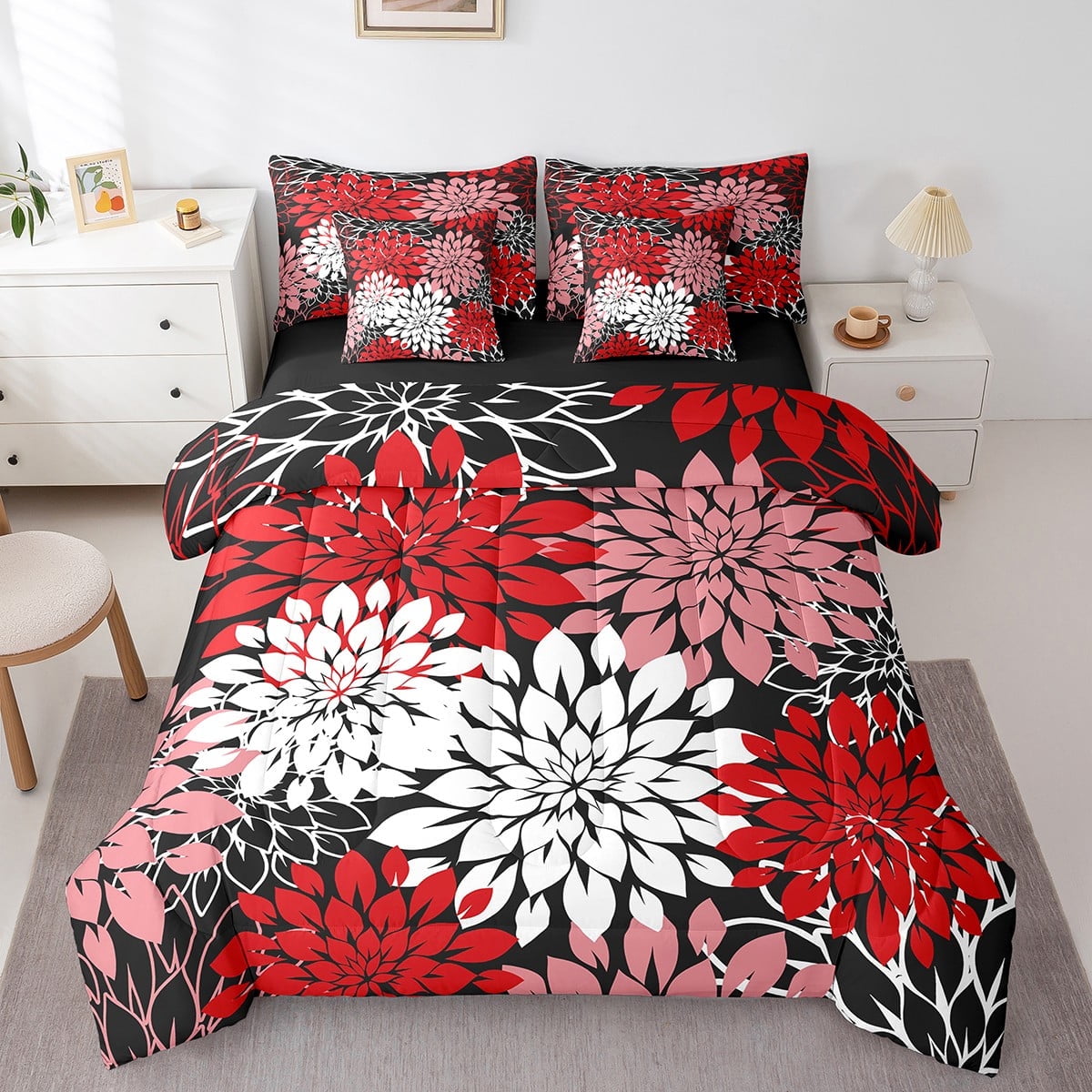 Erosebridal Tribal Flower Bedding Sets Queen Size, Red White Comforter ...