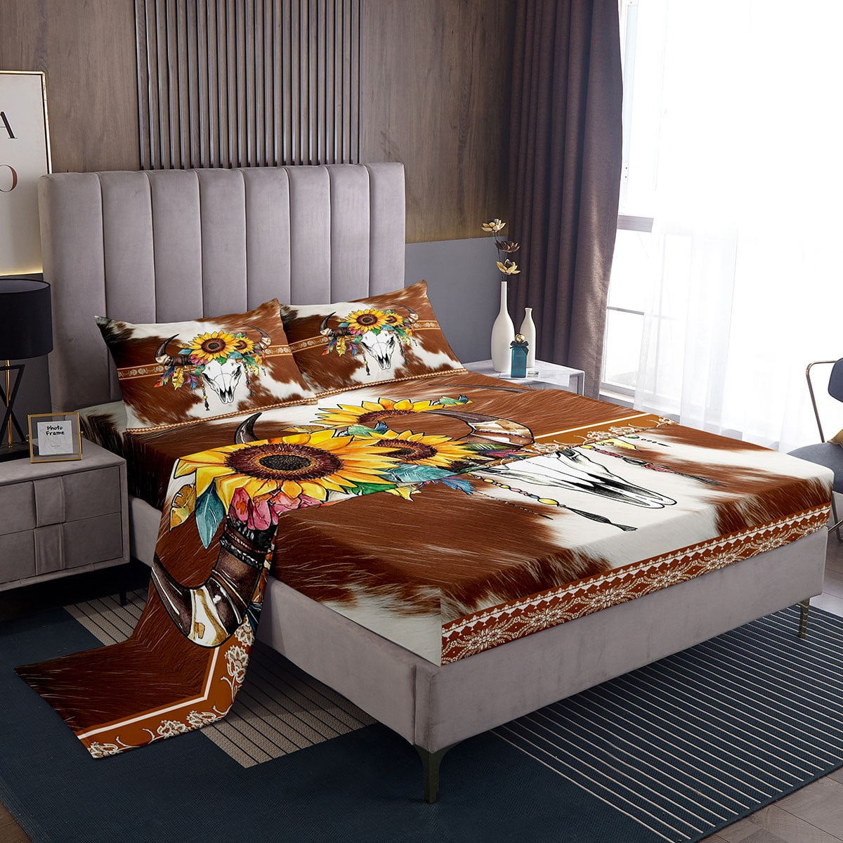 Erosebridal Tribal Sheep Skull Full Sheet Sets, Rustic Sunflower ...