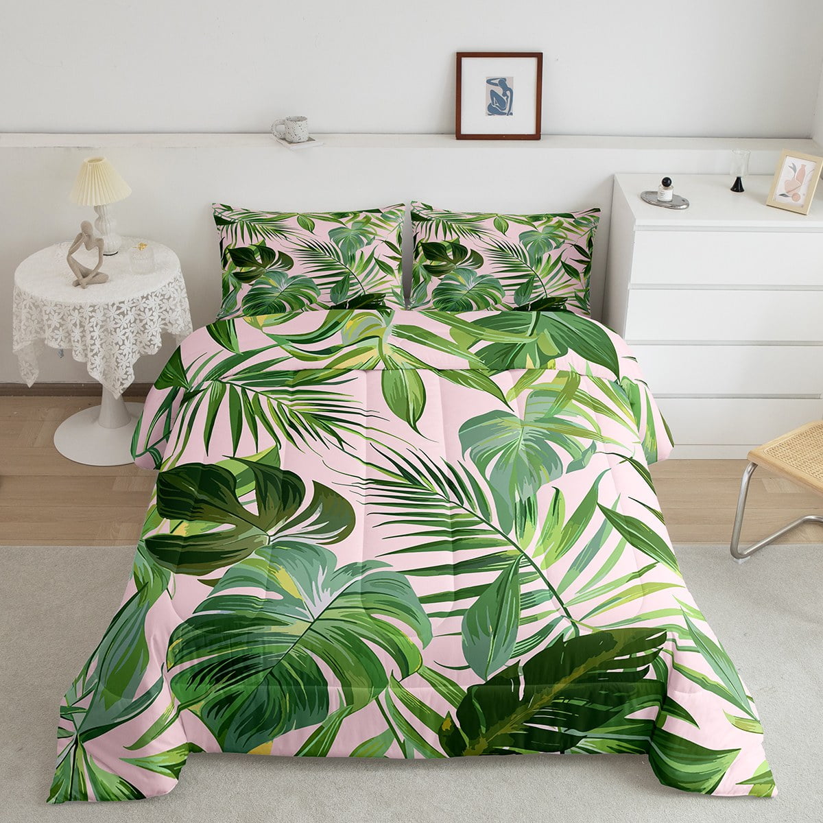 Erosebridal Tropic Leaf Bedding Twin Comforter Set, Palm Leaves Down ...
