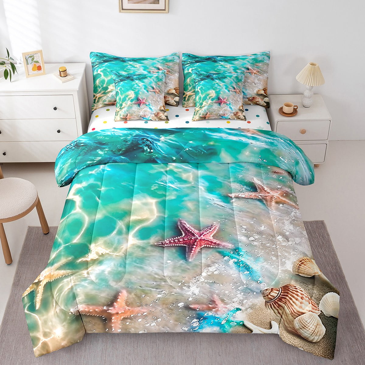 Erosebridal Tropical Beach Bed in a Bag King Size, Coastline Starfish ...