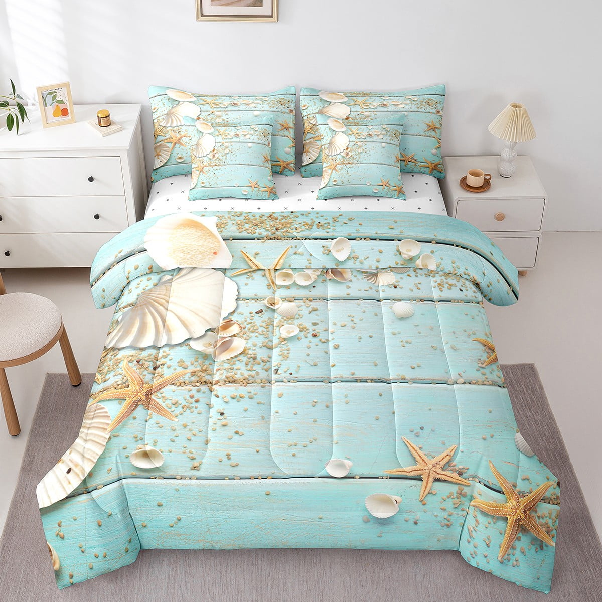 Erosebridal Tropical Beach Bedding Twin Size, Ocean Starfish Sea Shell Comforter Sets with ...