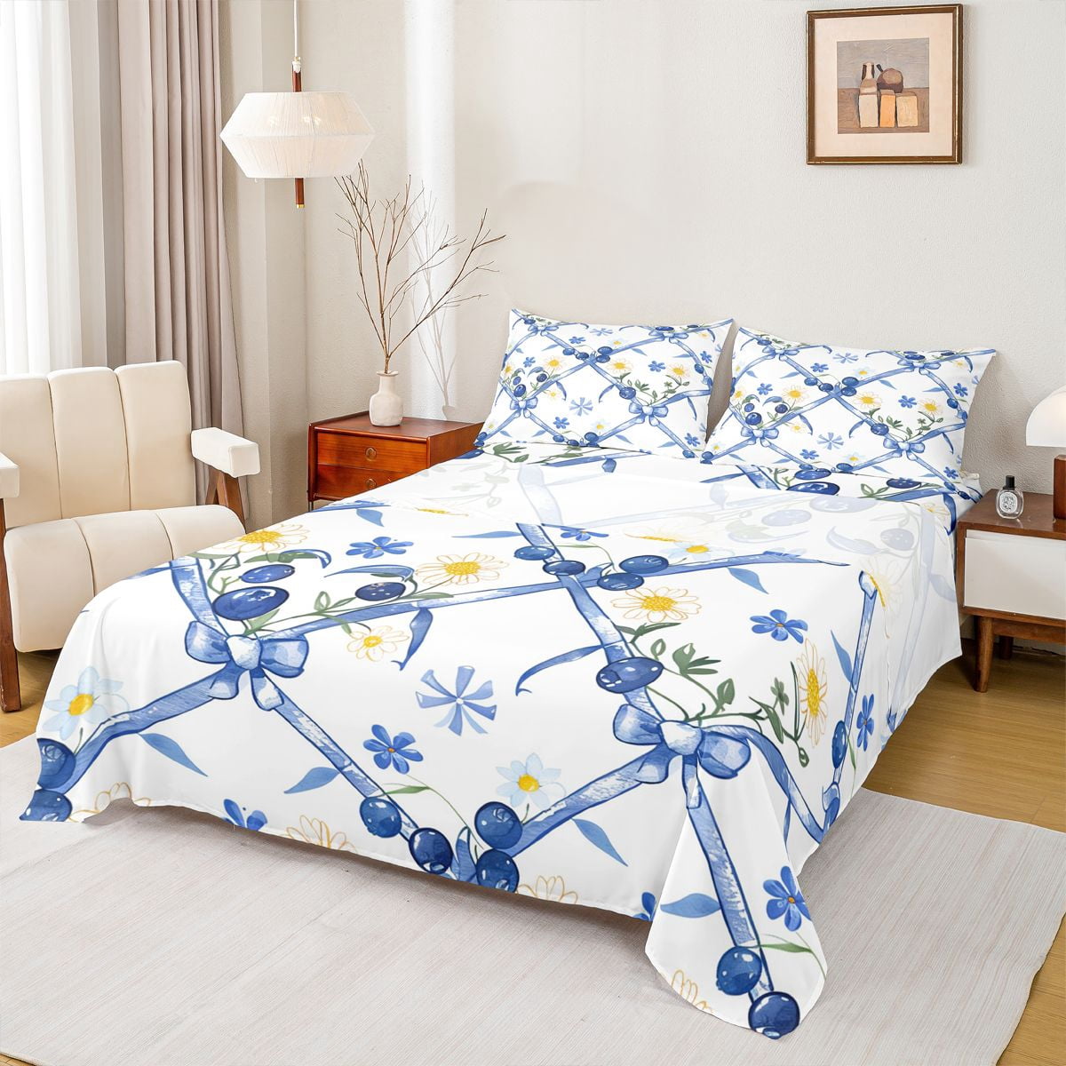 Erosebridal Tropical Blueberry Queen Sheet Sets for Girls, Daisy Flower ...