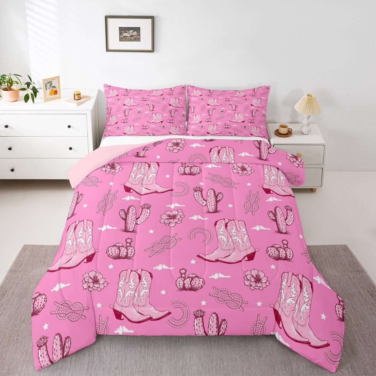 Erosebridal Tropical Botanical Cactus Comforter Sets King Size,Retro ...
