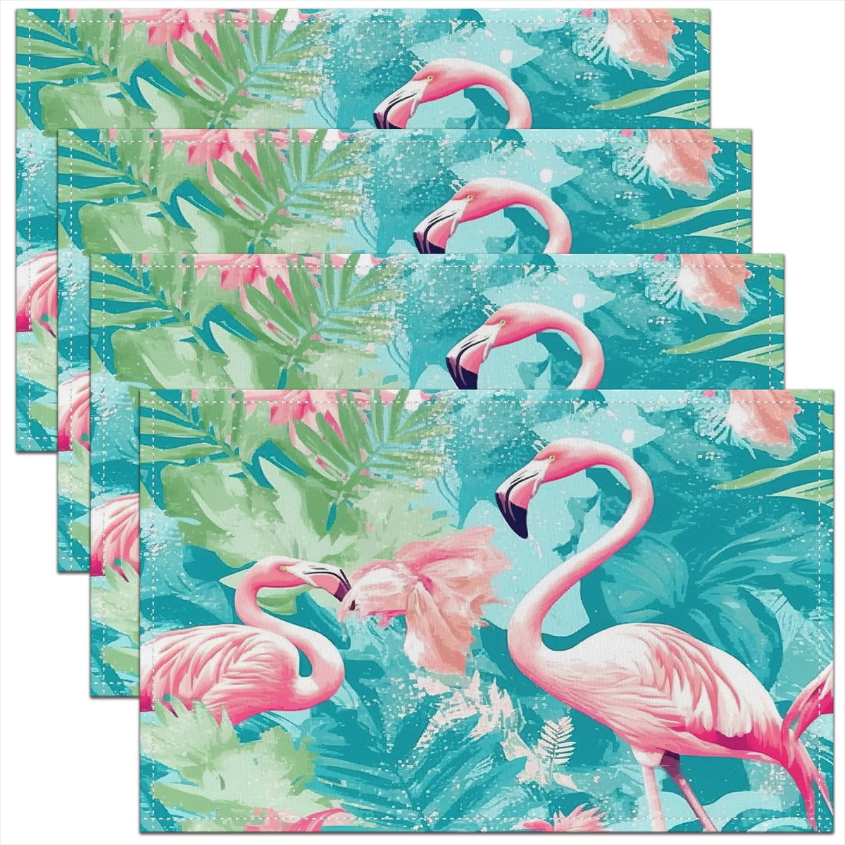 Erosebridal Tropical Flamingo Placemats Set of 4, Palm Tree Leaves ...