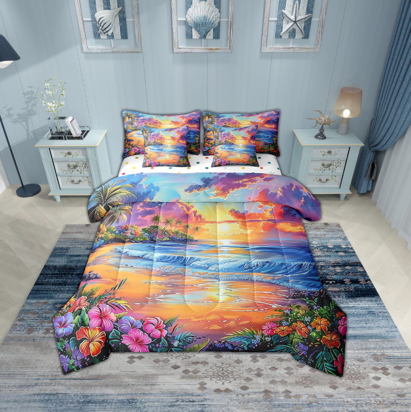 Erosebridal Tropical Flower Bedding Queen Size,Summer Beach Comforter ...