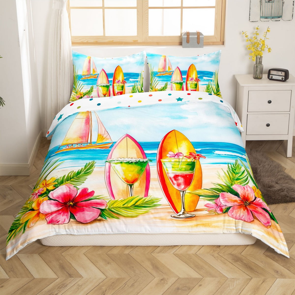 Erosebridal Tropical Flower Comforter Cover King, Surfboard Bedding ...
