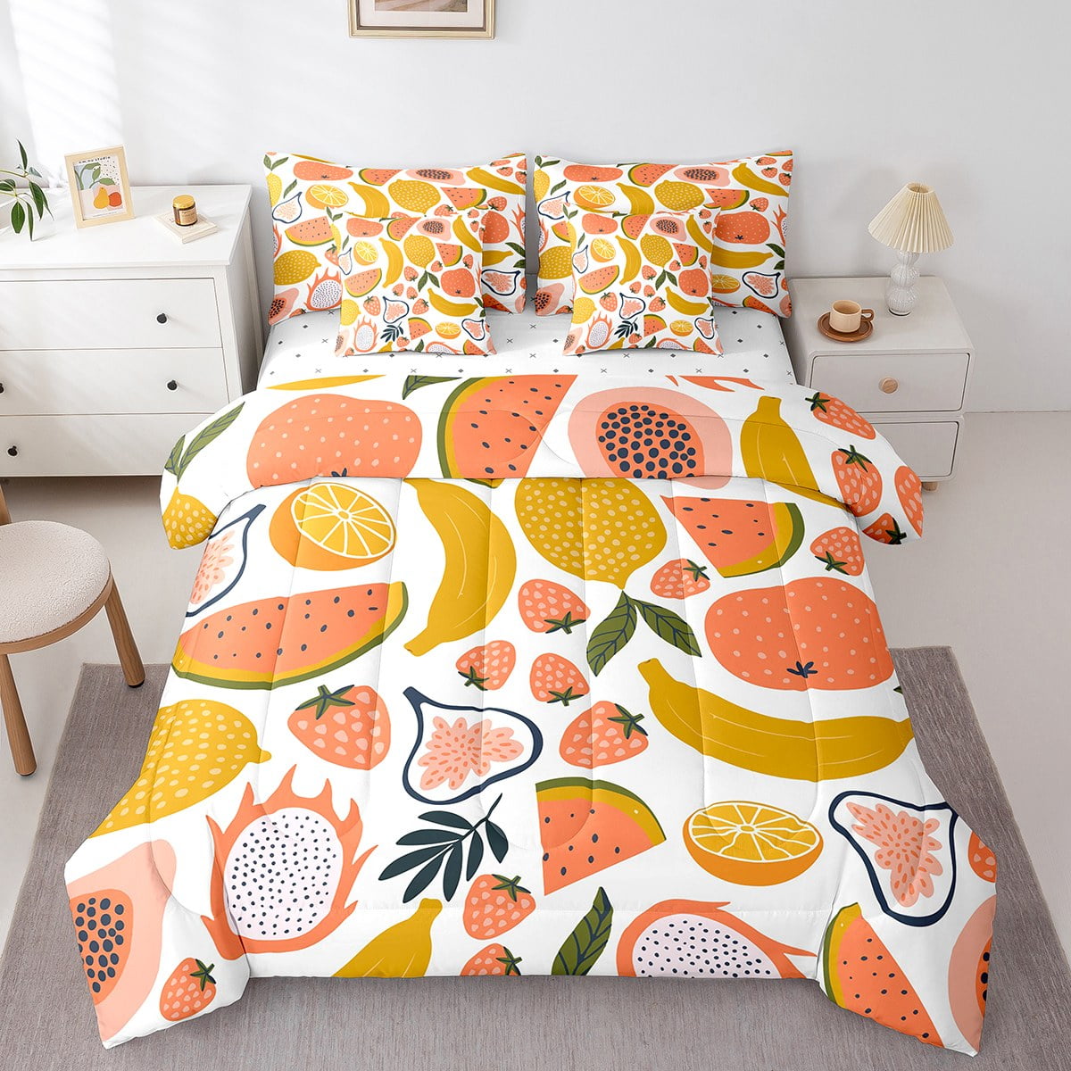 Erosebridal Tropical Fruits Bedding Sets King Size, Banana Watermelon ...