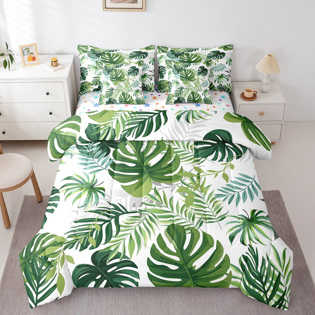 Erosebridal Tropical Leaves Bedding Sets King Size,Botanical Palm Tree ...