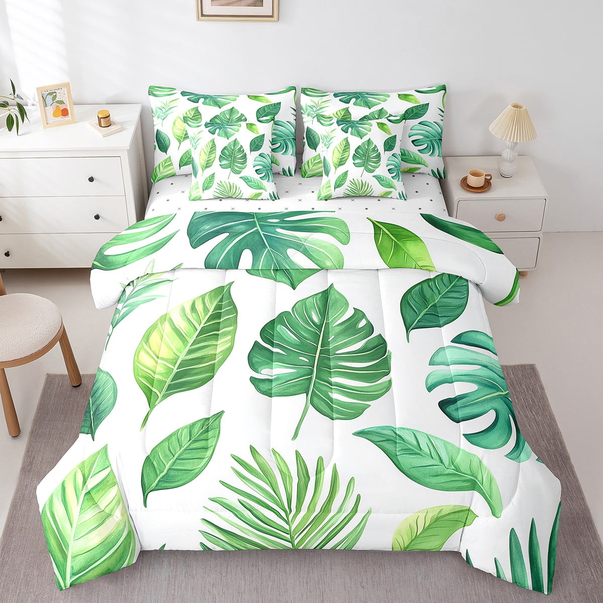Erosebridal Tropical Leaves Bedding Sets King Size,Botanical Palm Tree ...