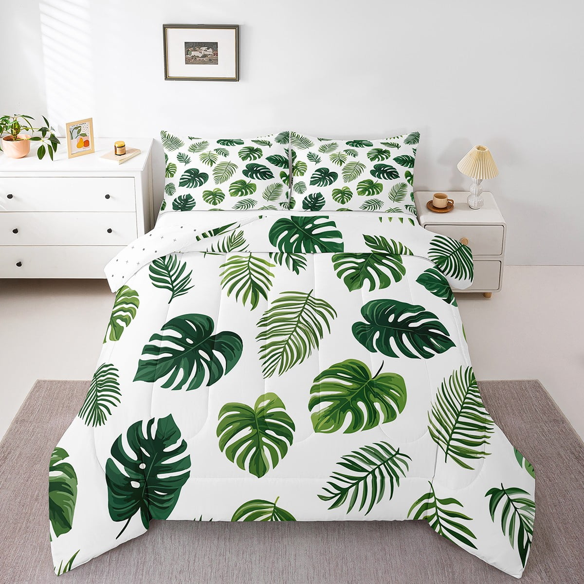 Erosebridal Tropical Leaves Bedding Twin Comforter Set,Botanical Palm ...