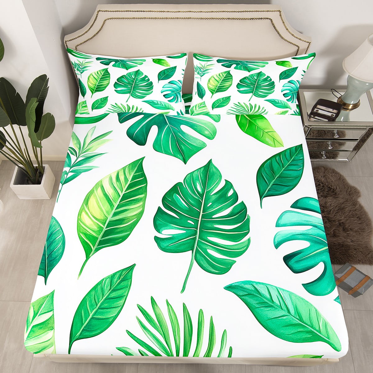 Erosebridal Tropical Leaves Fitted Sheet Full,Botanical Palm Tree ...