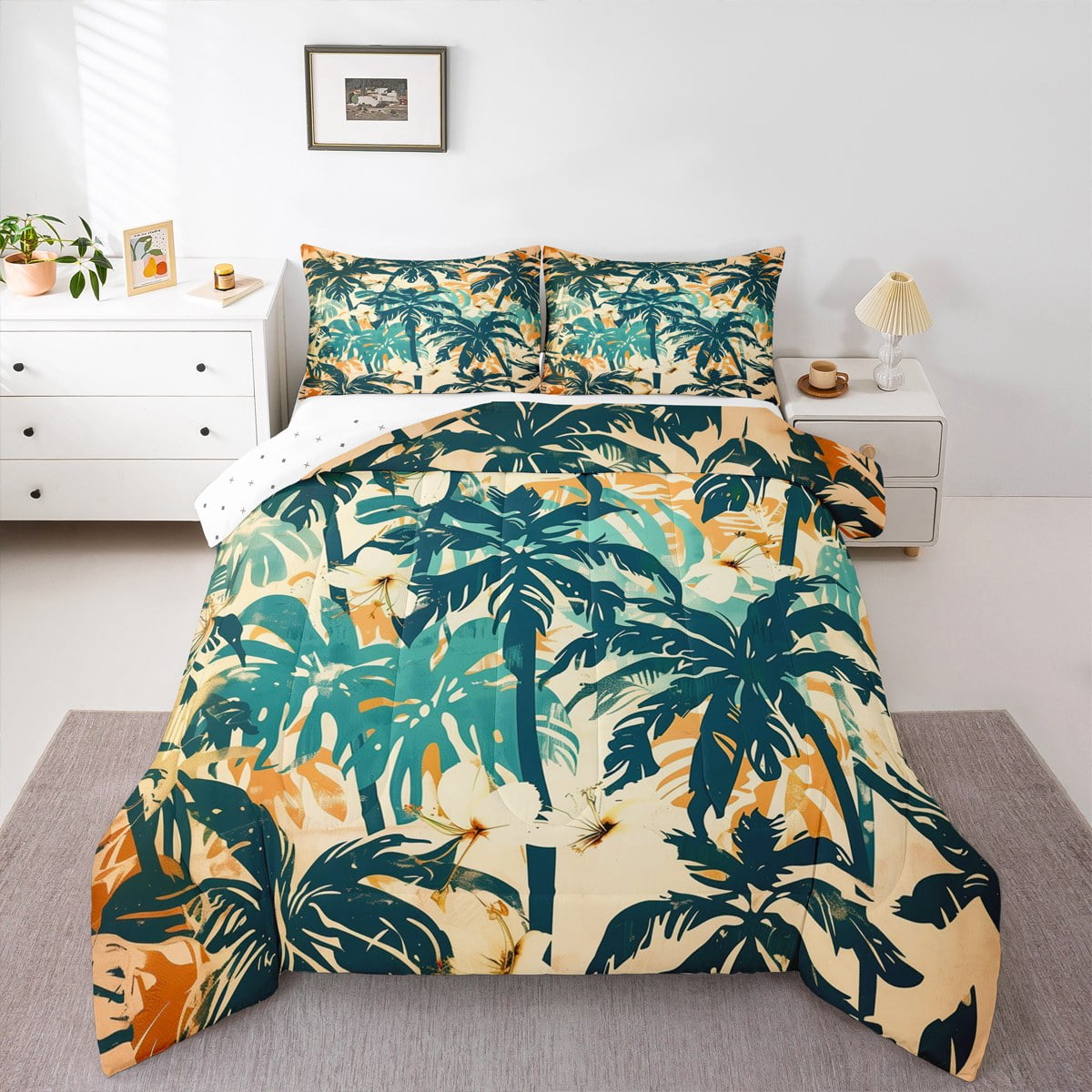 Erosebridal Tropical Palm Comforter Sets King Size, Coconut Tree ...