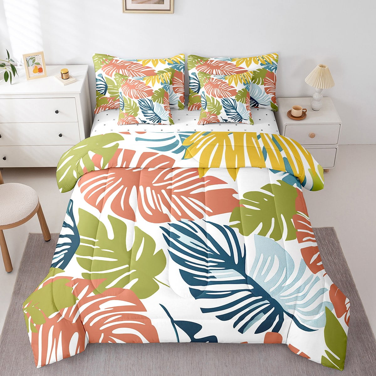 Erosebridal Tropical Palm Tree Bedding Sets King Size, Botanical Plant ...