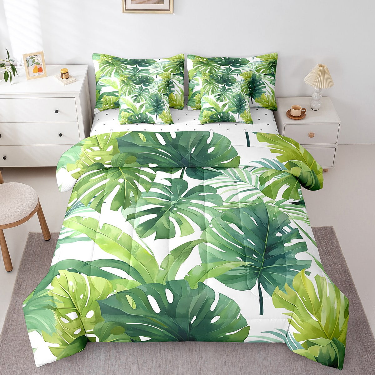 Erosebridal Tropical Palm Tree Leaf Bed in a Bag Queen Size, Botanical ...