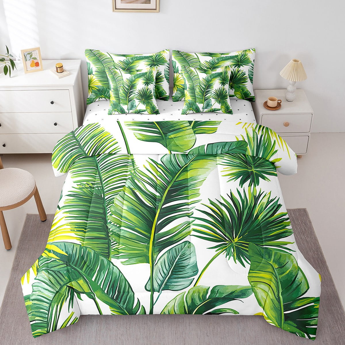 Erosebridal Tropical Palm Tree Leaves Bedding Sets King Size, Botanical ...