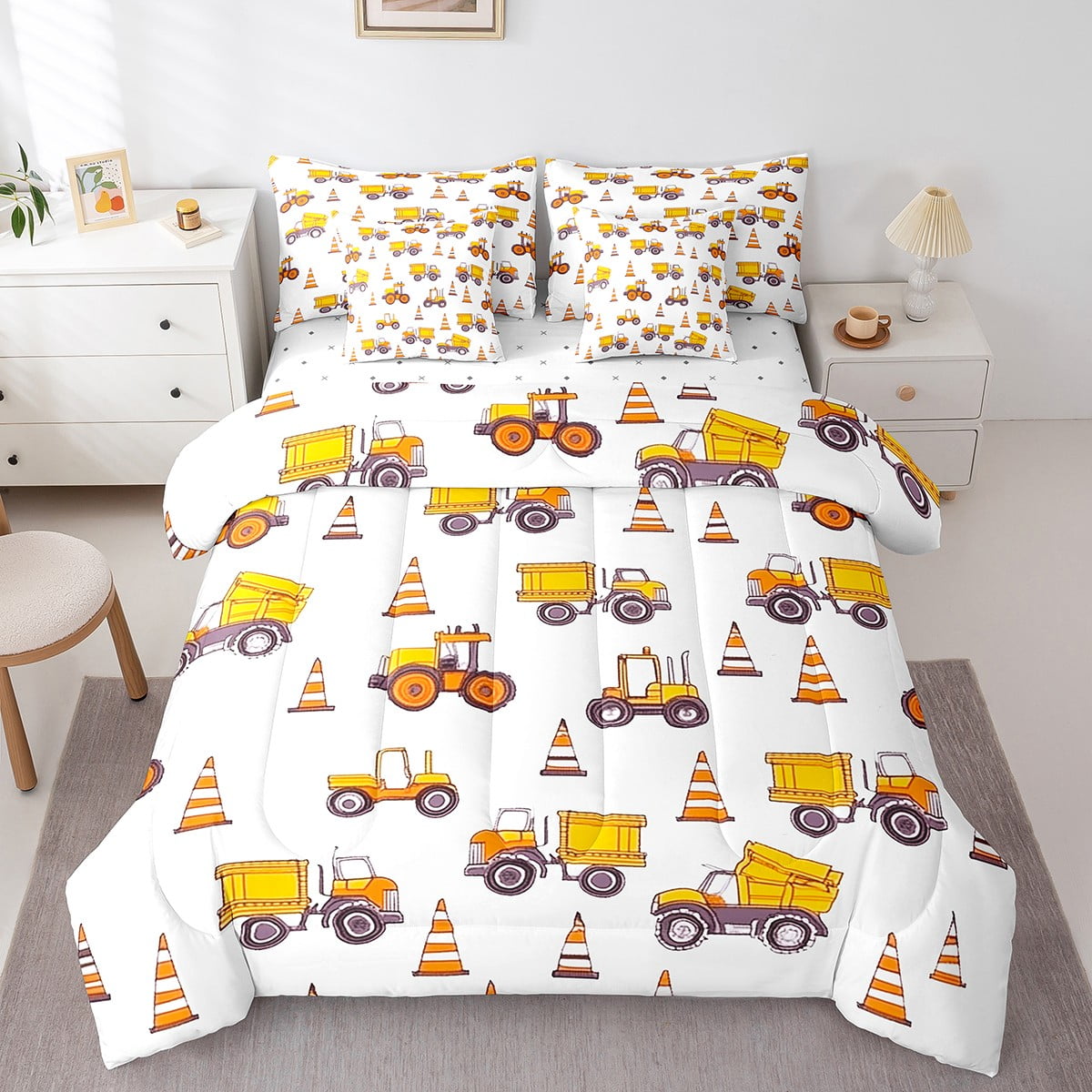Erosebridal Truck Excavator Bedding Sets Full Size, Cartoon Tractor ...