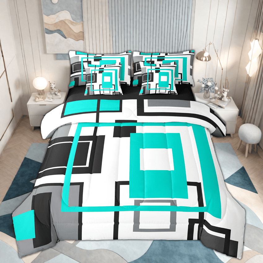 Erosebridal Turquoise Geometric 7 Piece Bed In A Bag Black White Teal ...